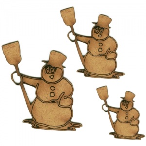 Snowman with Broom - MDF Wood Shape